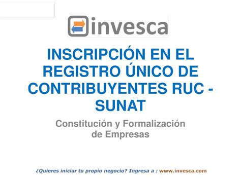PPT INSCRIPCIÓN EN EL REGISTRO ÚNICO DE CONTRIBUYENTES RUC SUNAT