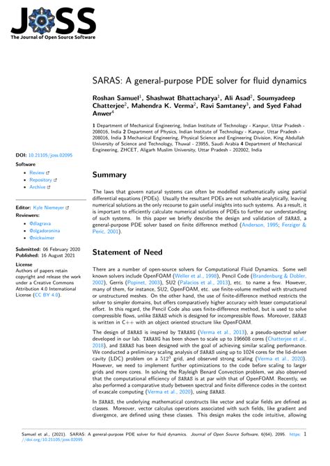 pdf saras a general purpose pde solver for fluid dynamics