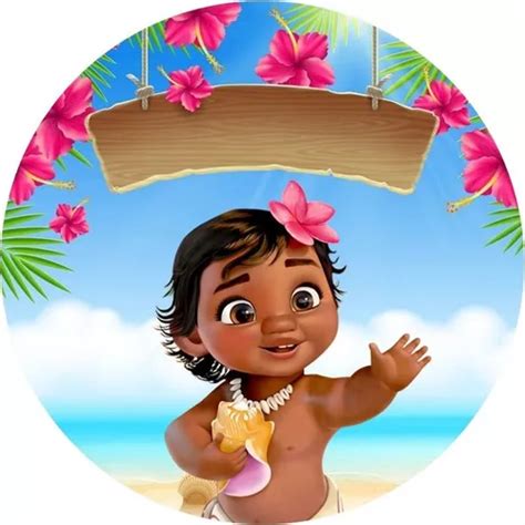 Painel Redondo Em Lona Fosca Medindo 1x1 Moana Baby 08 Parcelamento