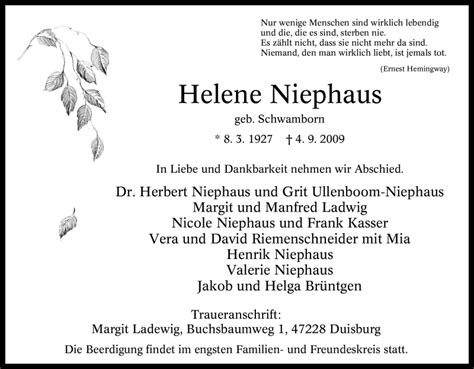 Traueranzeigen Von Helene Niephaus Trauer In Nrwde