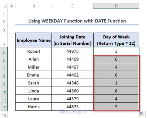 how to use weekday function in excel with 8 examples