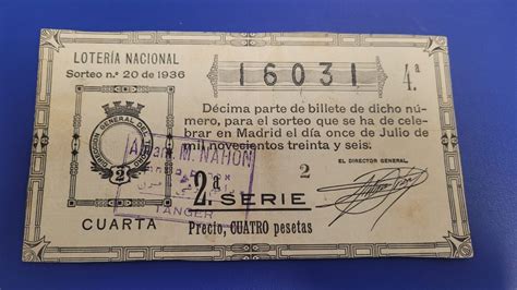 Loteria Nacional Sorteo 20 De 1936 Loterofilia Coleccionismo De