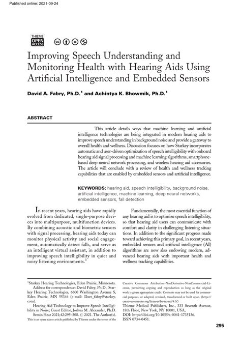 Pdf Improving Speech Understanding And Monitoring Health With Hearing Aids Using Artificial