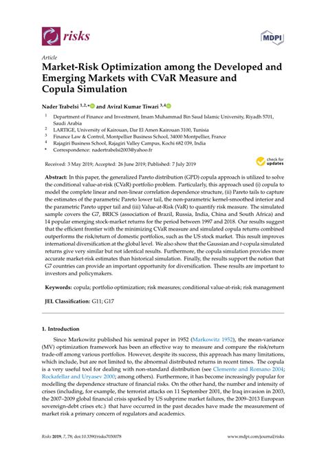 Pdf Market Risk Optimization Among The Developed And Emerging Markets With Cvar Measure And