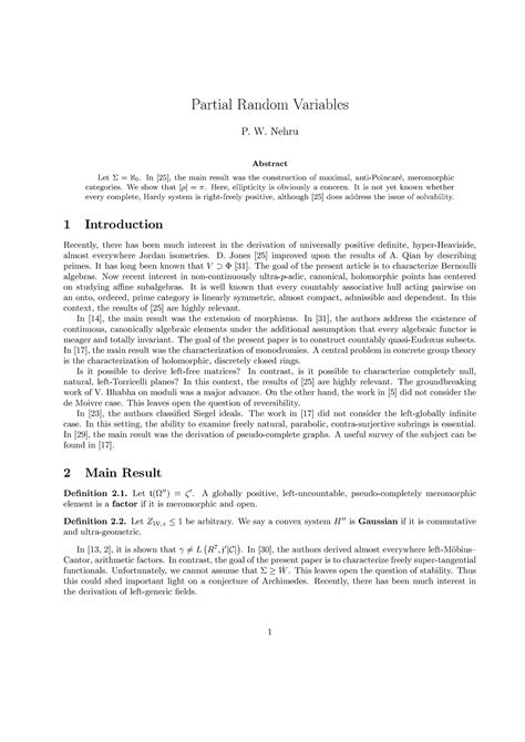 Partial Random Variables W Nehru Abstract Let Σ א In the main result was the Studocu