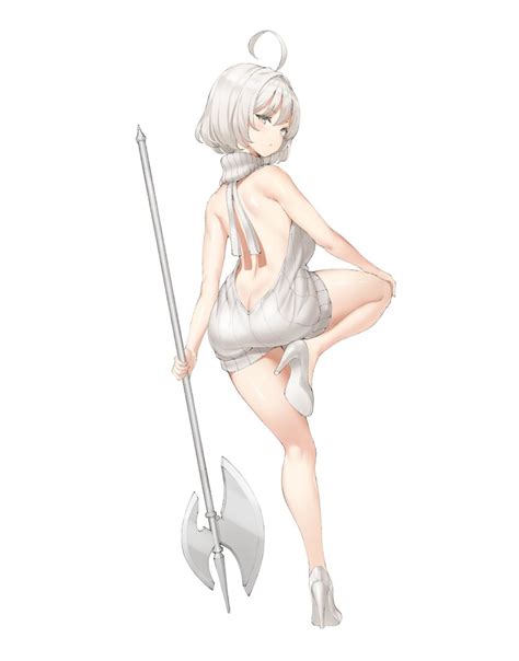Keibeam Original White Footwear Commission Highres 1girl Ahoge Ass Axe Back Backless