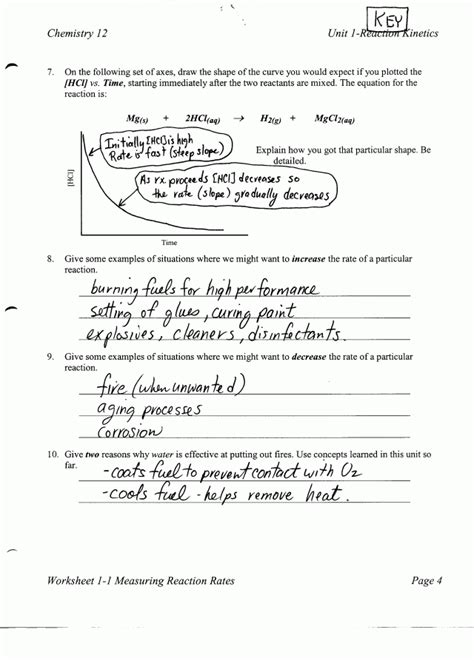 Chemistry 12 Worksheet 1 1 Measuring Reaction Rates