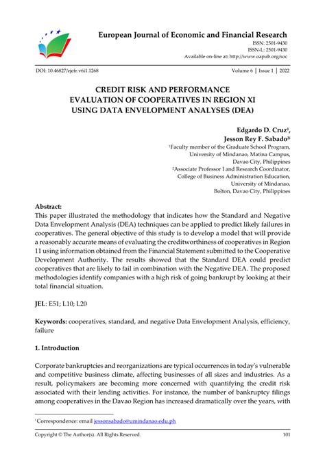 Pdf Credit Risk And Performance Evaluation Of Cooperatives In Region