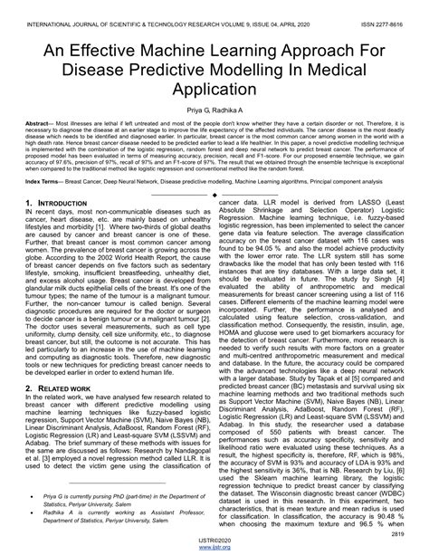An Effective Machine Learning Approach For Disease Predictive Modelling