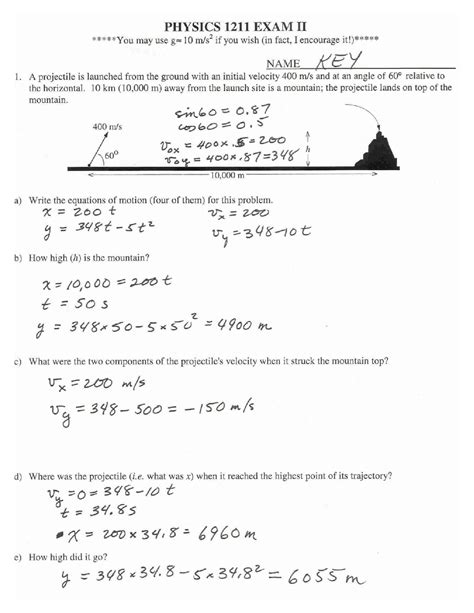 Exam 2 With Solution Key Principles Of Physics Phys 1211 Docsity