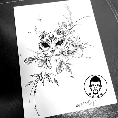 Jaeho 안녕하십니까 😀 삐라타투 입니다 ️ 작업가능도안 ️ 키츠네와 꽃 타투도안입니다 예시사진포함