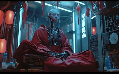 Premium Photo Low Angle Shot Of A Female Cyborg Robot Monk