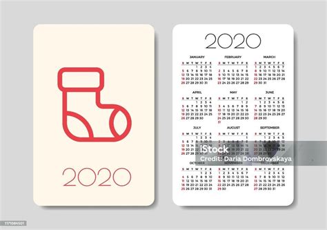 포켓 캘린더 2020 겨울 휴가 픽토그램 펠트 부팅 새해 복 많이 받으세요 현대 벡터 디자인 템플릿입니다 주 월요일에 시작됩니다