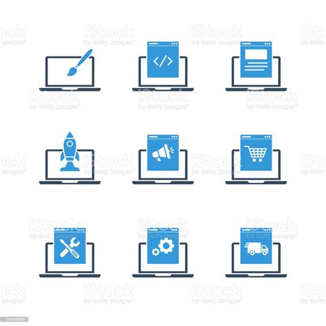 Computer Programming Icons Set Programmer Developer Stock Colored