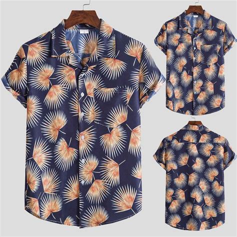 Poteti Clearance Mens Shirts Beach Hawaiian Short Sleeve Tropical