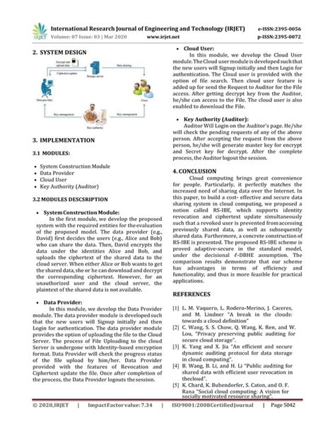 Irjet Secure Data Sharing In Cloud Computing Using Revocable Storage