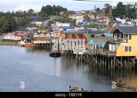 Traditional Stilt Houses Know As Palafitos In The City Of Castro At