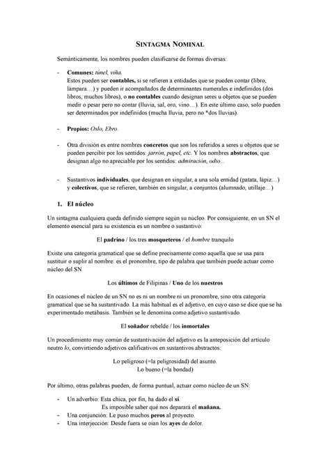 Apuntes 1ºbach Sintaxis Temas 6 y 7 SINTAGMA NOMINAL Semánticamente