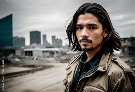 A Close Up Portrait Photo Of Brutal Y O Man In Wastelander Clothes Long Haircut Pale Skin