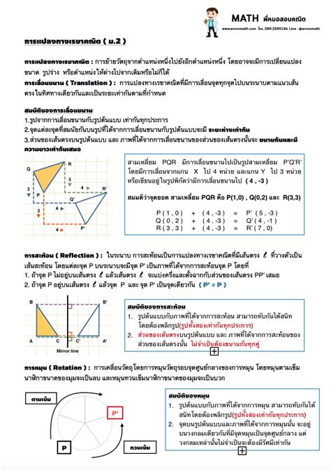 การแปลงทางเรขาคณิต ม2 Mathhub คลับคณิตศาสตร์