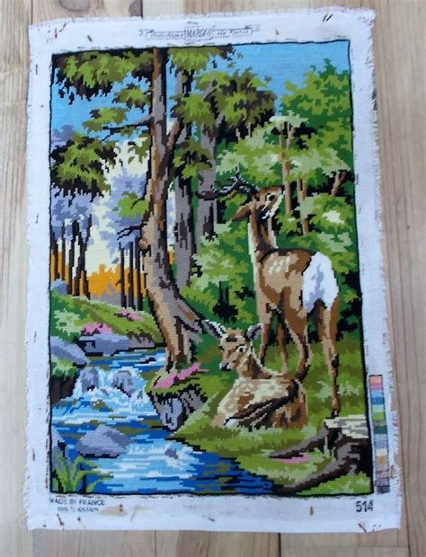 Deer Scene Wall Tapestry Vintage French Needlepoint Canvas Etsy