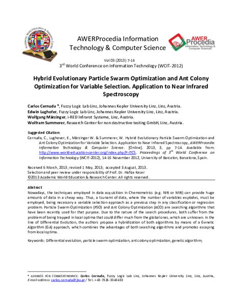 Pdf Hybrid Evolutionary Particle Swarm Optimization And Ant Colony