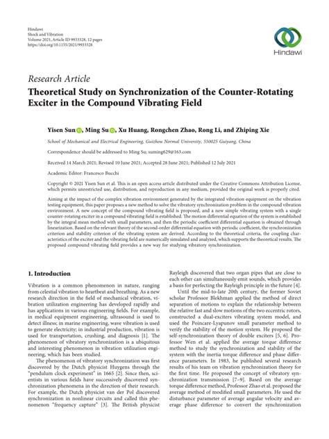 PDF Theoretical Study On Synchronization Of The Counter Rotating Exciter In The Compound