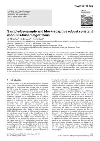 Sample By Sample And Block Adaptive Robust Constant Modulus Based Algorithms PDF