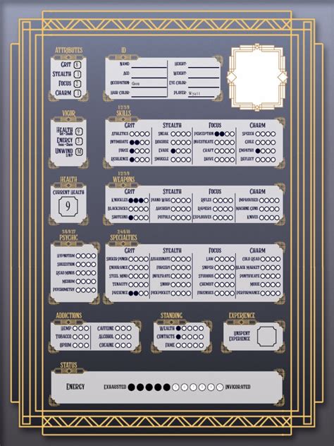 Moonshine Character Sheet Fillable V3 Pdf