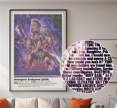 Avengers Endgame Movie Script Poster Unique Art T For Film Lovers Etsy