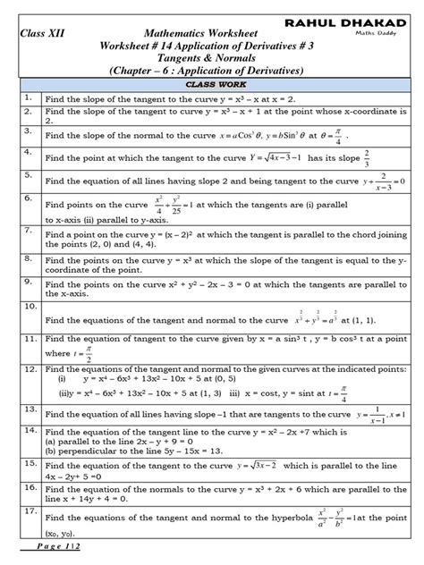Applications Of Differentiation 3 Pdf Tangent Slope