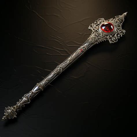 Premium Ai Image Silver And Red Wand With A Ruby Crystal On Top And