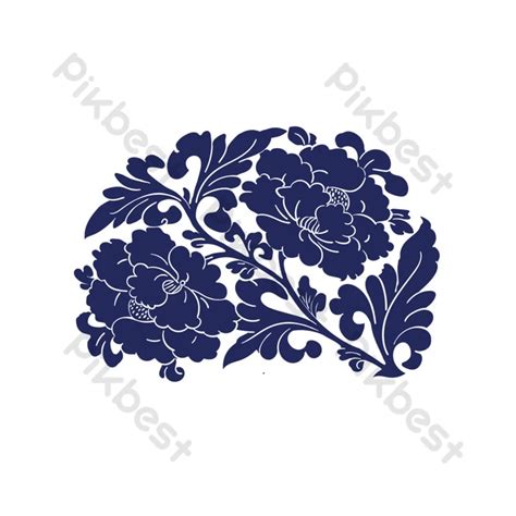모란 파란색과 흰색 도자기 패턴의 단일 그리기 일러스트 Png Psd 무료 다운로드 Pikbest