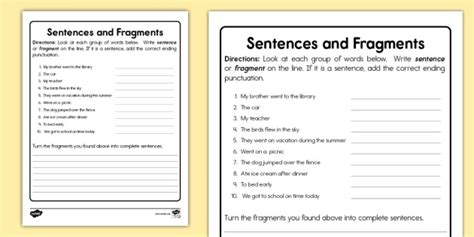 Identifying Sentences And Sentence Fragments Rule A Worksheets
