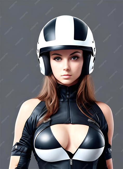 Premium Photo Sexy Biker Girl In A Black Leather Jacket And Helmet