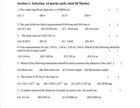 Solved Section 1 Selection 4 Marks Each Total 28 Marks