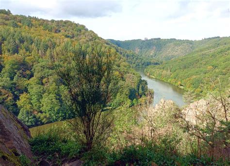 River Saar In Green Nature Near Saarschleife In German Region Saarland
