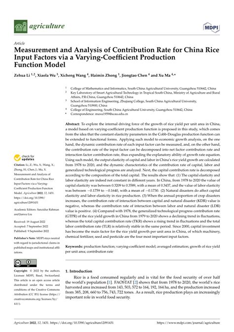 PDF Measurement And Analysis Of Contribution Rate For China Rice