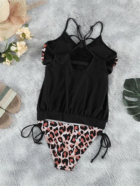 Womens Striped Two Piece Tankini Swimsuit String Tie Side Bathing