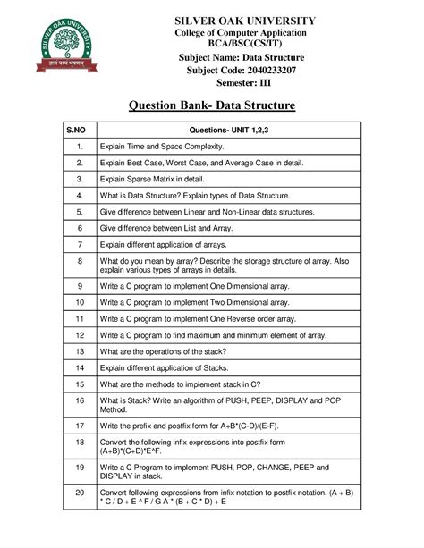Data Structure Question Bank Silver Oak University College Of