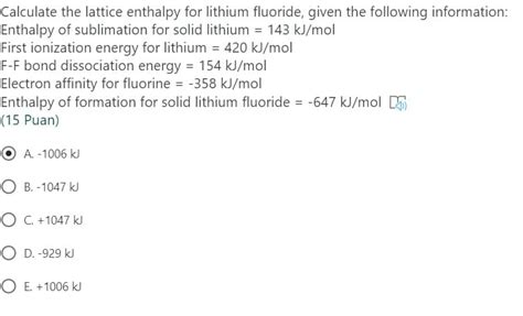 Answered Calculate The Lattice Enthalpy For… Bartleby