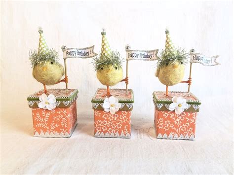 Happy Birthday Chick With Green Party Hat Vintage Wallpaper Etsy