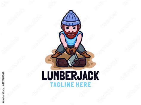 Cartoon Cute Lumberjack Logo Design Mascot Character Illustration Stock