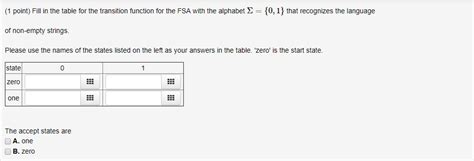 Solved Point Fill In The Table For The Transition Chegg