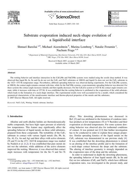 Pdf Substrate Evaporation Induced Neck Shape Evolution Of A Liquid