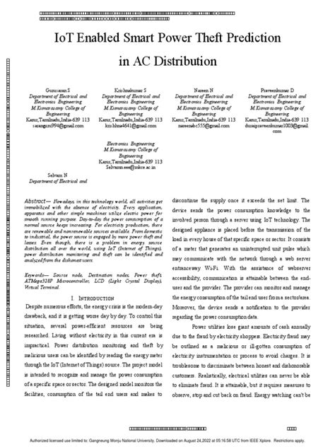 iot enabled smart power theft prediction in ac distribution pdf