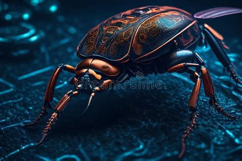 Neon Cyborg Close Up Of Hi Tech Insect Glowing In Rgb Colors Stock