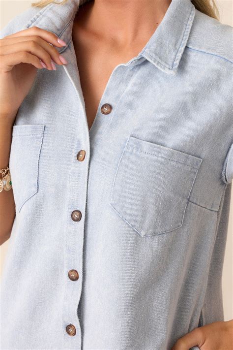 Light Denim Button Front Mini Dress All Dresses Red Dress
