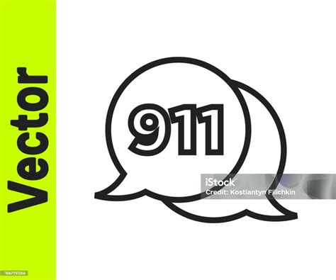 흰색 배경에 격리 된 비상 전화 911 아이콘과 검은 줄 전화 경찰 구급차 소방서 전화 전화 벡터 1위에 대한 스톡 벡터 아트