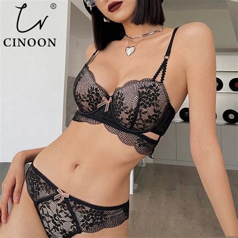 Cinoon Sexy French Lace Embroidery Brassiere Lingerie Set Womens
